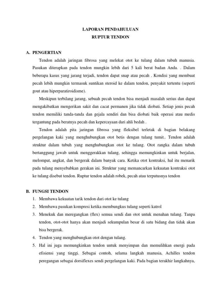 Ruptur Tendon: Penyebab, Gejala, dan Pengobatan | PDF