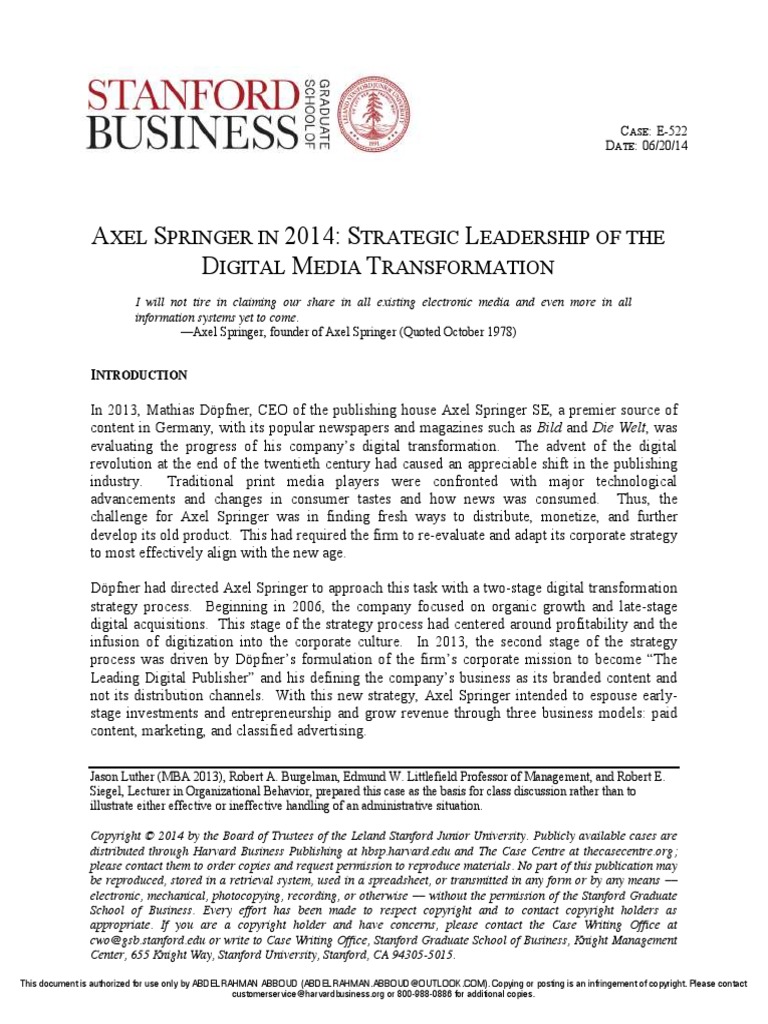 Axel Springer 2014 Case Study PDF | PDF | Publishing | Mass Media
