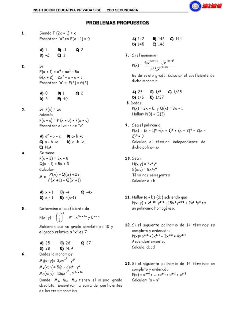 Circulo 2do - Polinomios | PDF | Álgebra | Análisis numérico