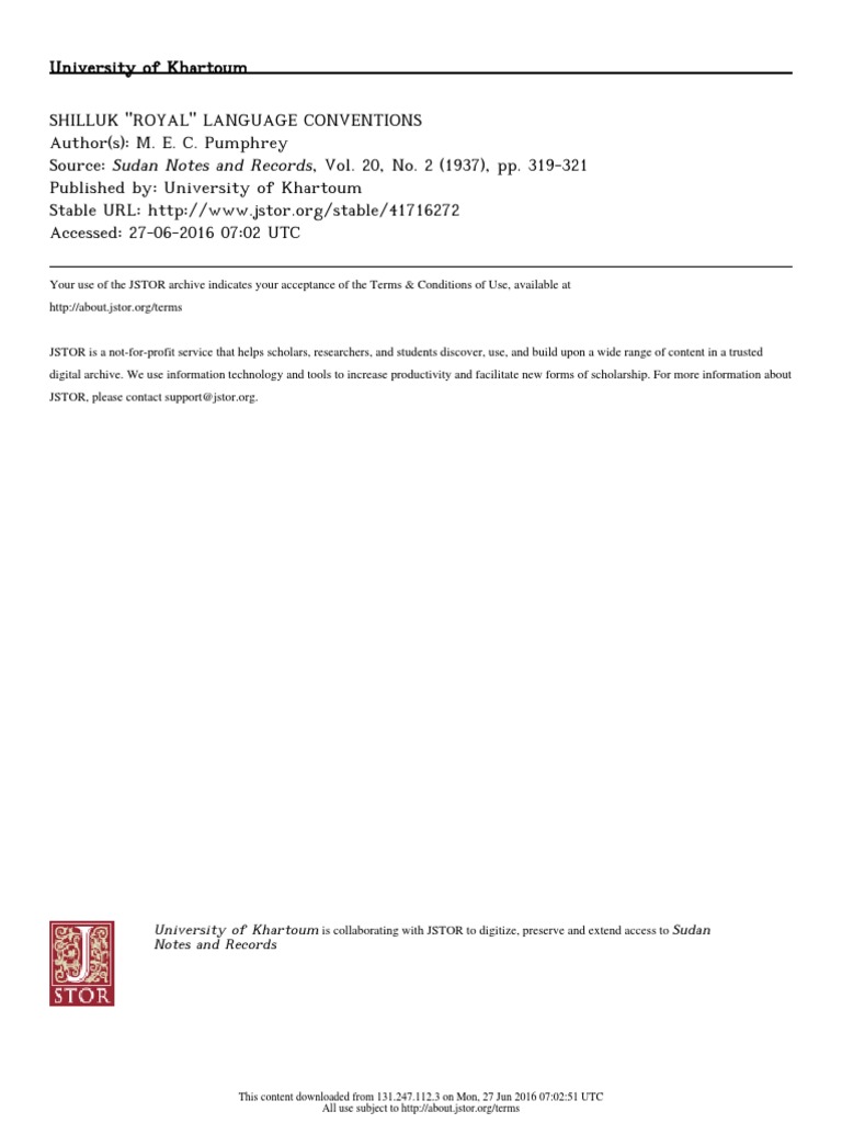 Shilluk Royal Language Conventions PDF | PDF | Linguistics