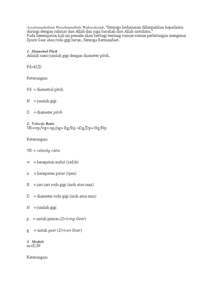 Rumus Perhitungan Roda Gigi Lurus | PDF