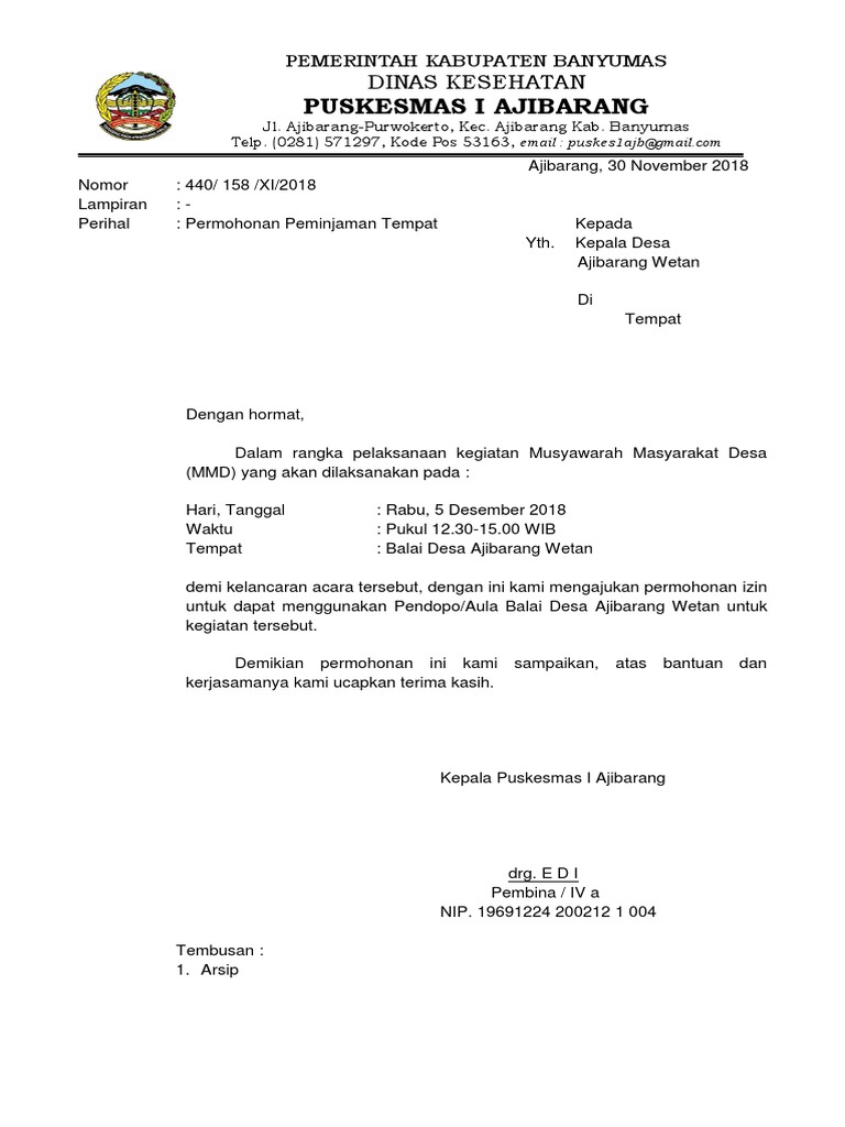 Surat Permohonan Pinjam Alat | PDF