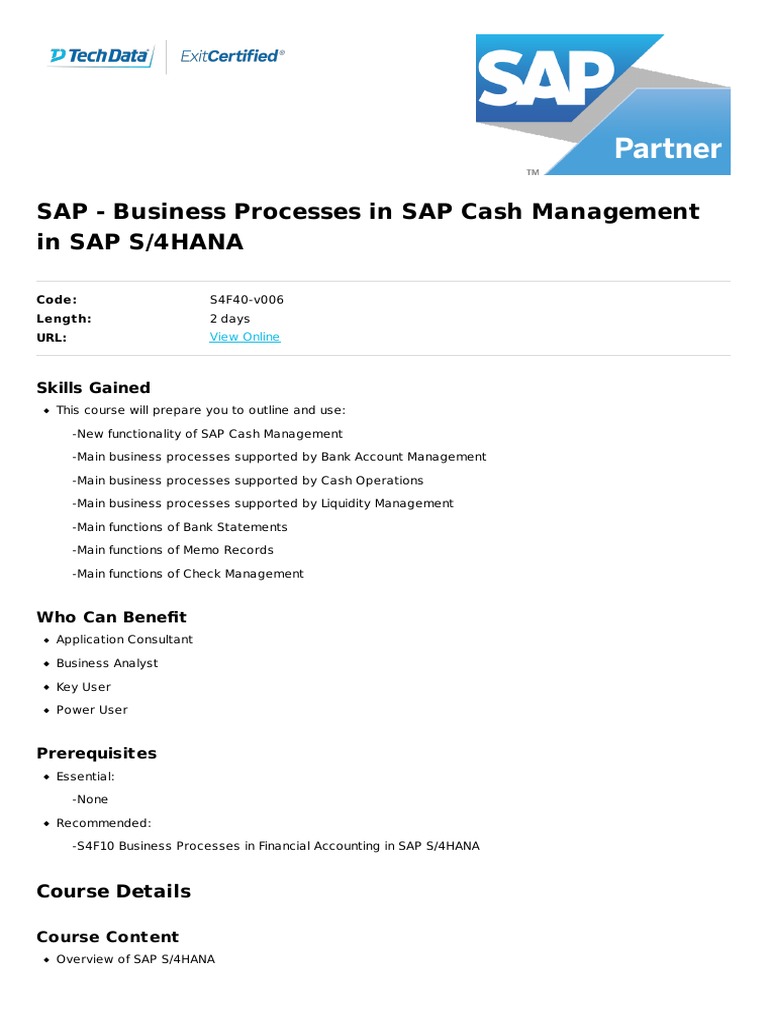 Business Processes in Sap Cash Management in Sap S4hana PDF | PDF