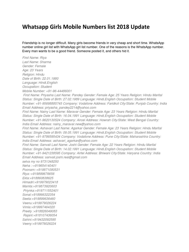 Whatsapp Girls Mobile Numbers List 2018 Update | PDF | Sikhism | Jainism