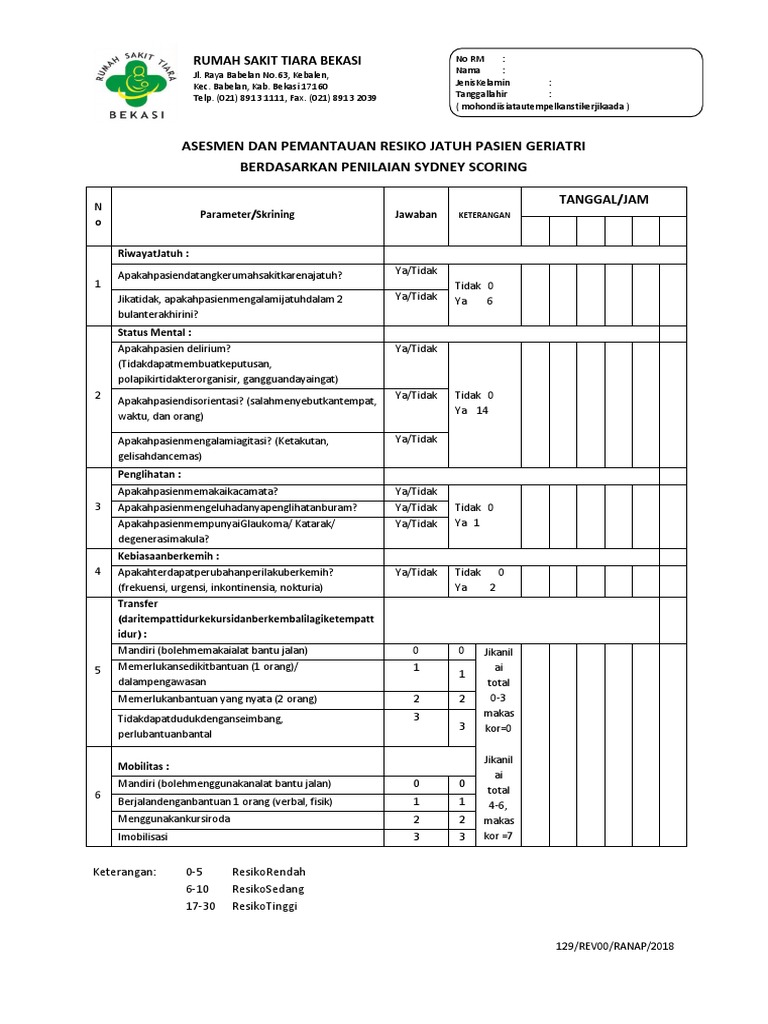 129 Skala Resiko Jatuh Geriatri (Sydney Scoring) | PDF