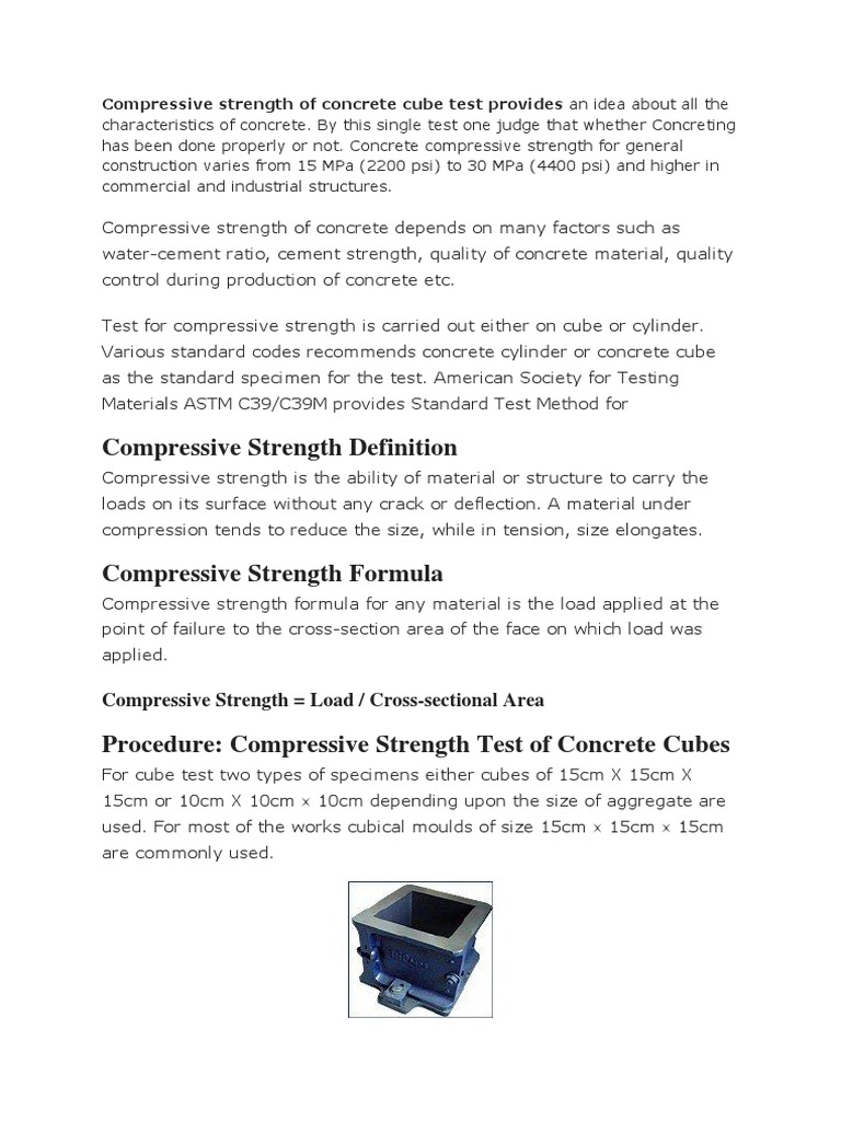 Concrete Cube Compressive Strength Test | PDF | Concrete | Materials