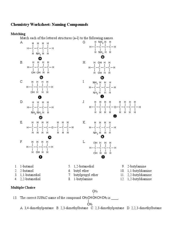 Naming and Balancing Chemistry Worksheet | PDF | Chemical Compounds ...