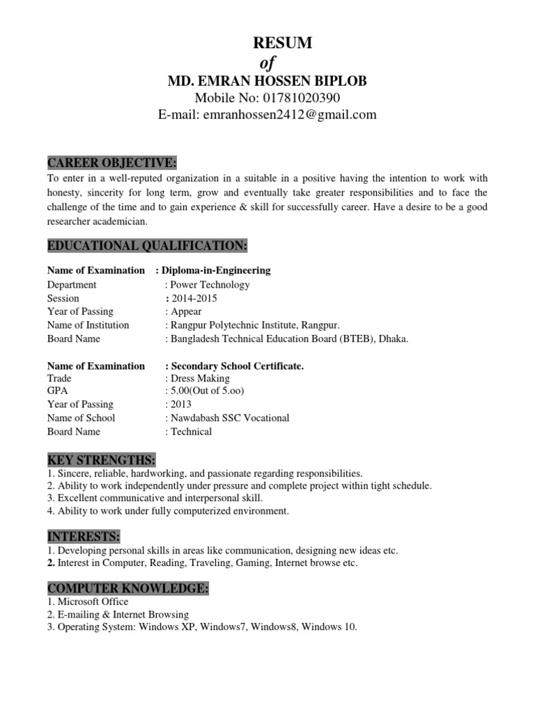 Bangladeshi CV Template | PDF | Bangladesh | Vocational Education