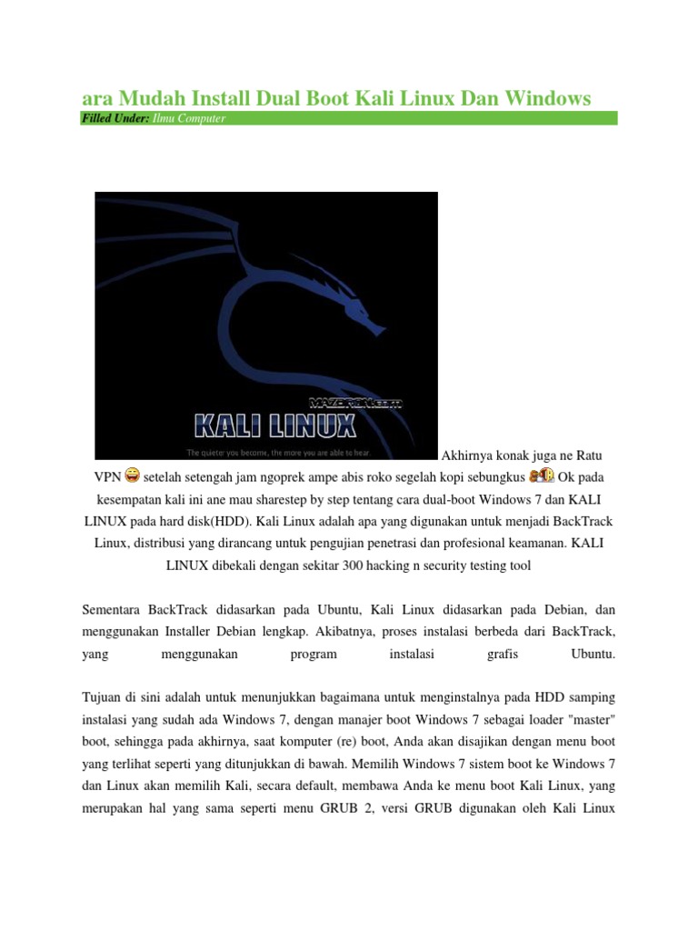 Panduan Dual Boot Windows dan Kali Linux | PDF