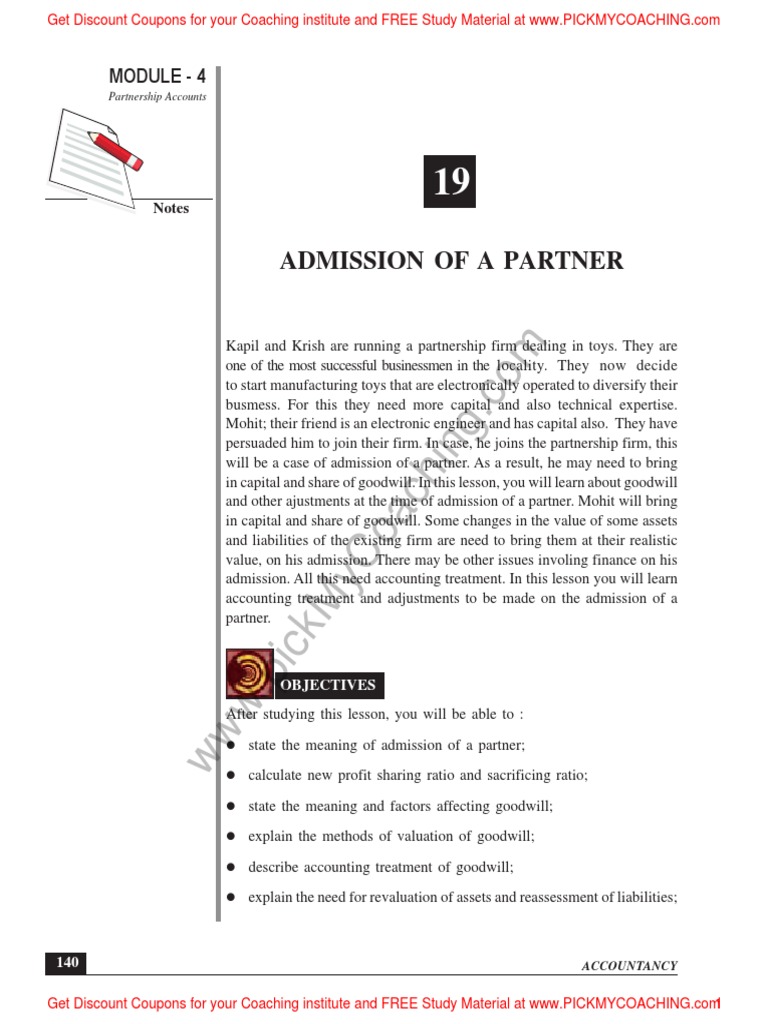 19 Admission of A Partner PDF | PDF | Goodwill (Accounting) | Partnership