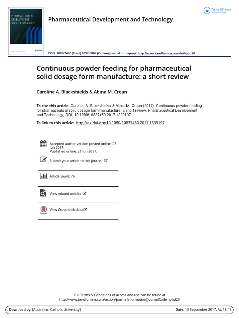 Continuous Powder Feeding Review | PDF | Screw | Density