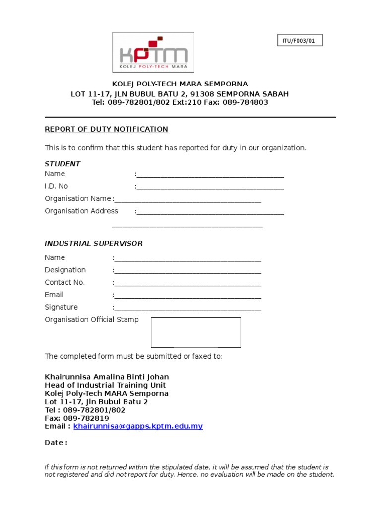 Report of Duty Notification | PDF