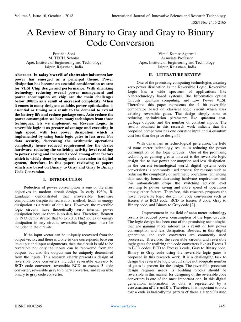 A Review Of Binary To Gray And Gray To Binary Code Conversion Pdf Logic Gate Binary Coded
