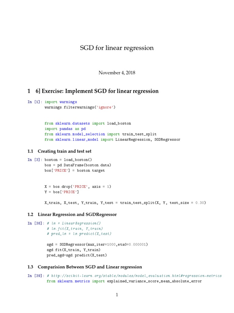 SGD For Linear Regression | PDF | Errors And Residuals | Regression Analysis