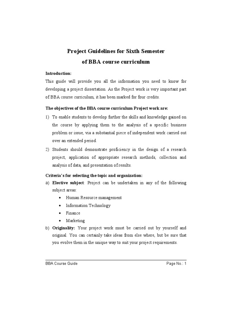 Guidelines for Developing a BBA Course Curriculum Project on Topic ...