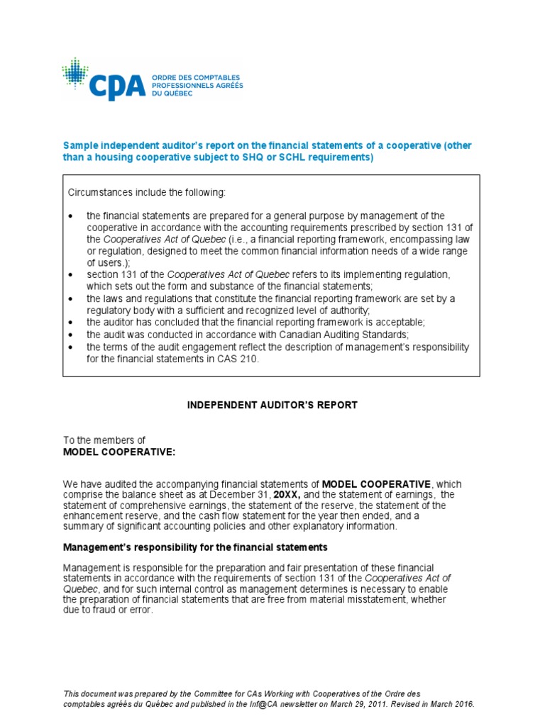 Modele Rapport Auditeur Independant en | PDF | Audit | Financial Statement
