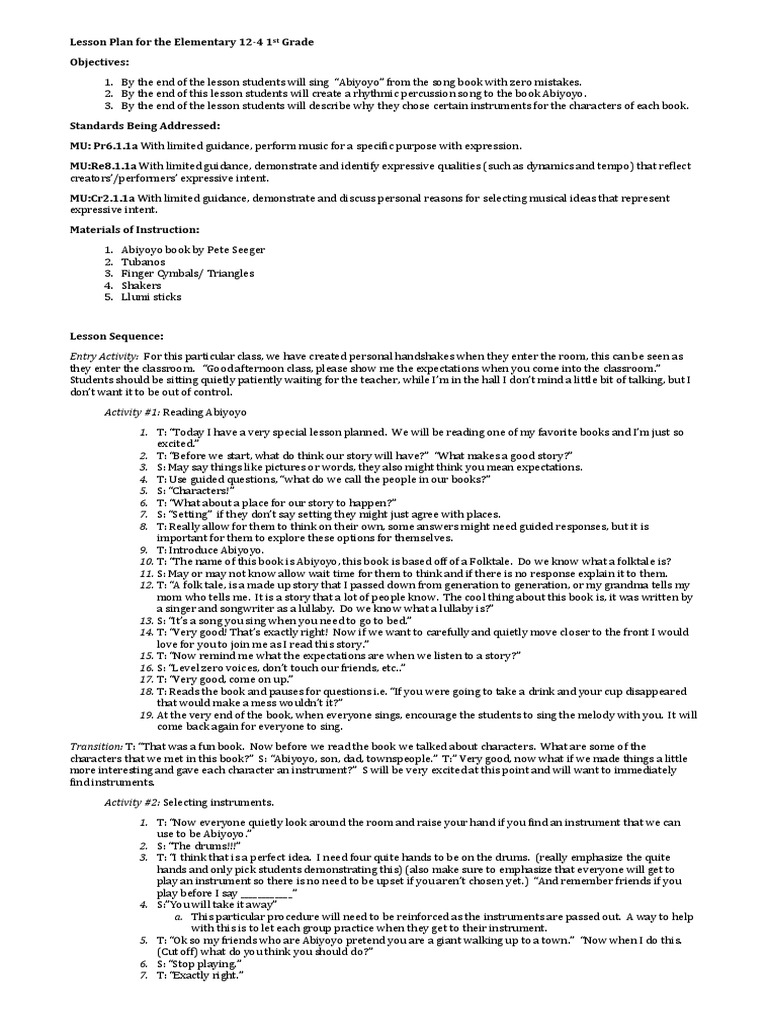 1st Grade Abiyoyo | PDF | Lesson Plan | Teachers