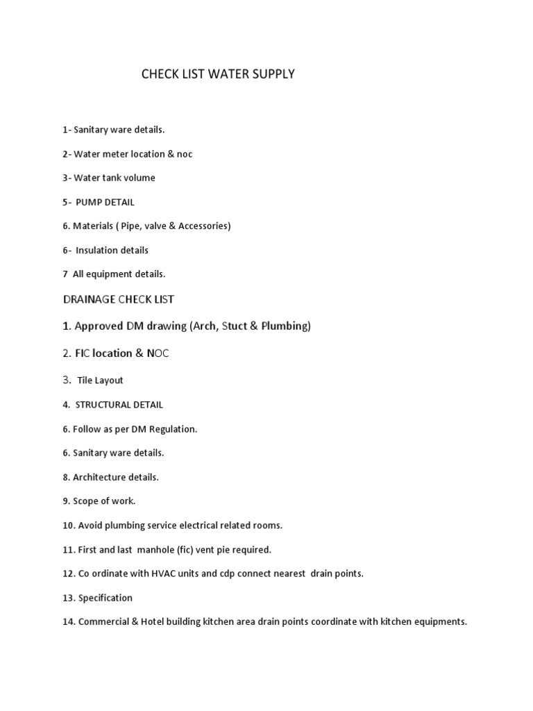 Check List Water & Drainage | PDF