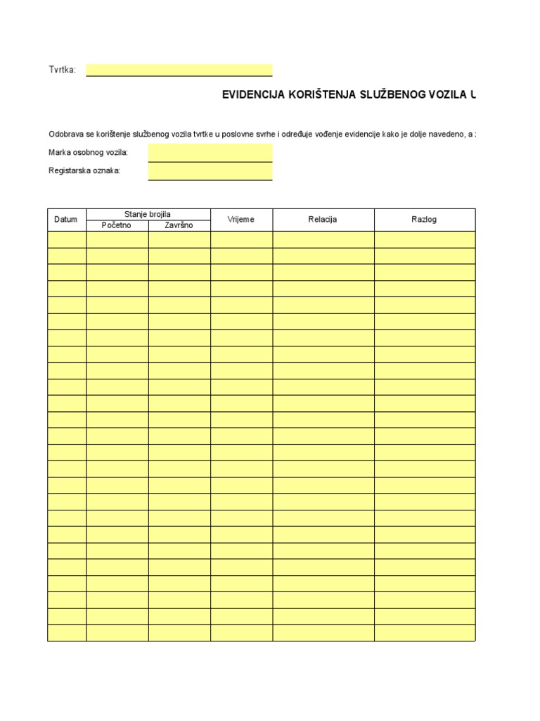 Evidencija Kor Sluzbenog Vozila | PDF