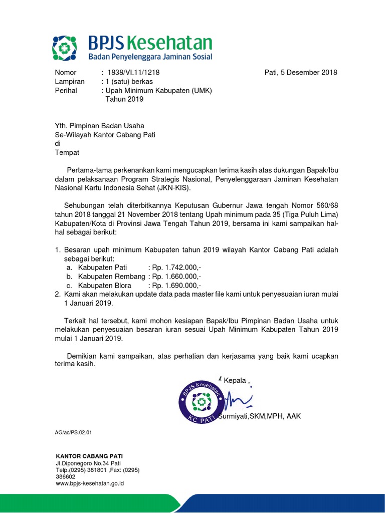 Surat Umk Tahun 2019 Pdf