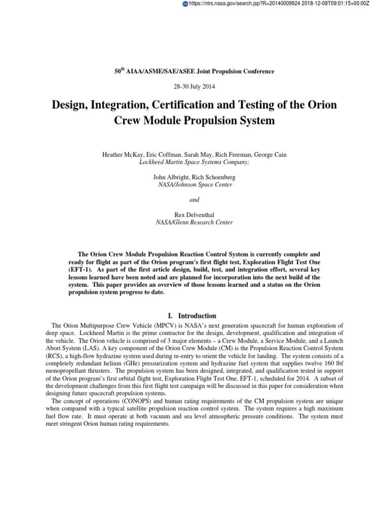 Design, Integration, Certification and Testing of The Orion Crew Module ...