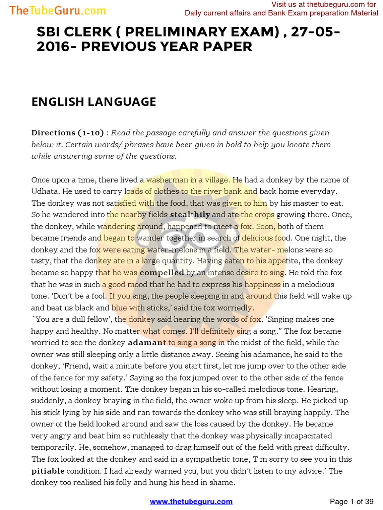 SBI Clerk 2016 Question Paper | PDF | Fraction (Mathematics) | Investor