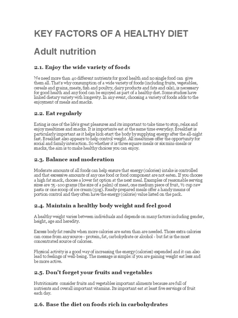 Key Factors of A Healthy Diet | PDF | Healthy Diet | Carbohydrates