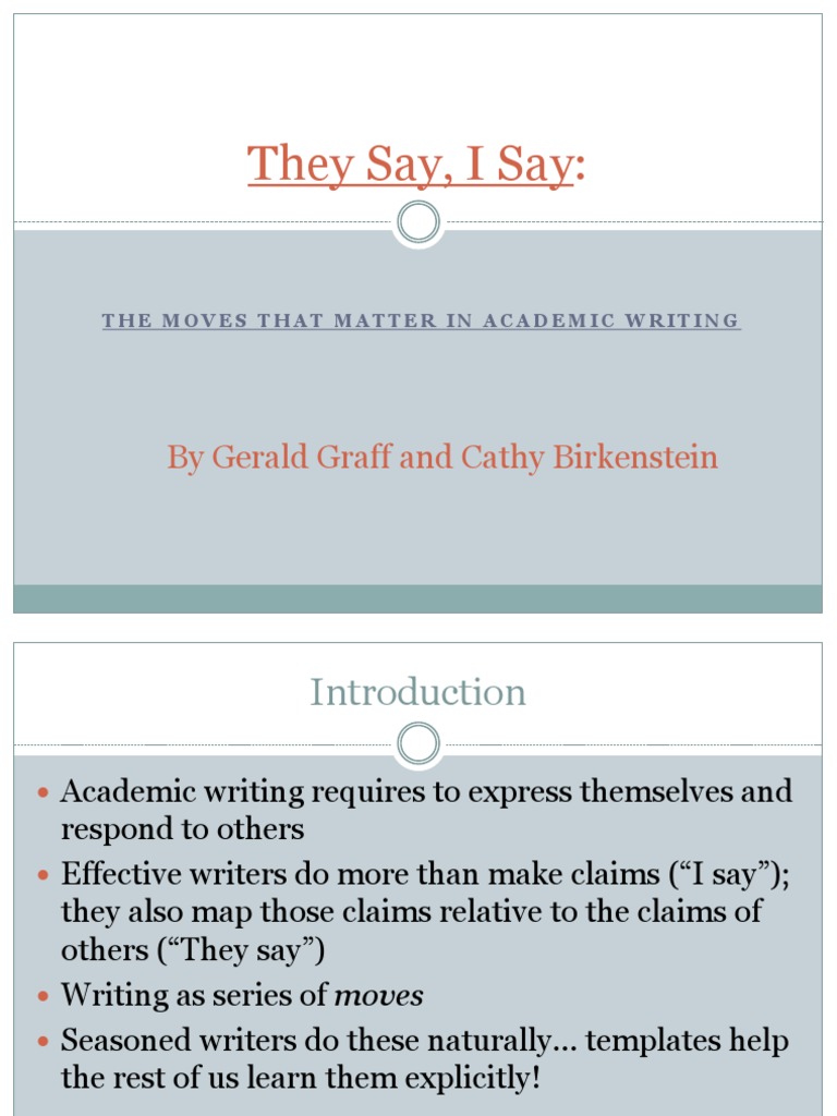 They Say, I Say - The Moves That Matter in Academic Writing | PDF ...