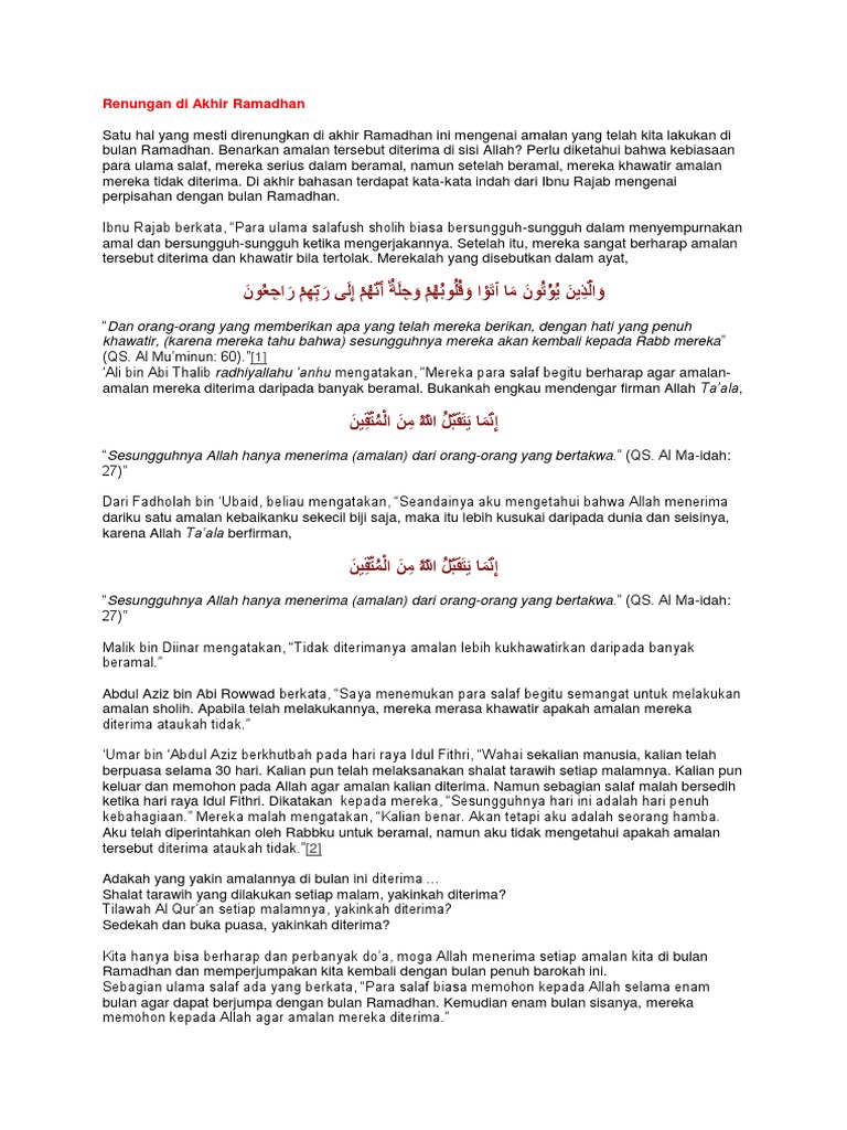 Buletin Jumat Renungan Akhir Ramadhan 1439 | PDF