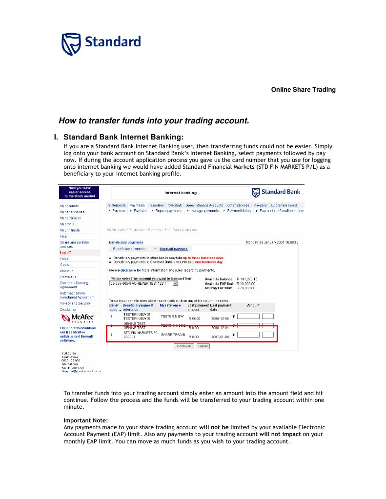How To Transfer Funds Into Your Trading Account.: I. Standard Bank ...
