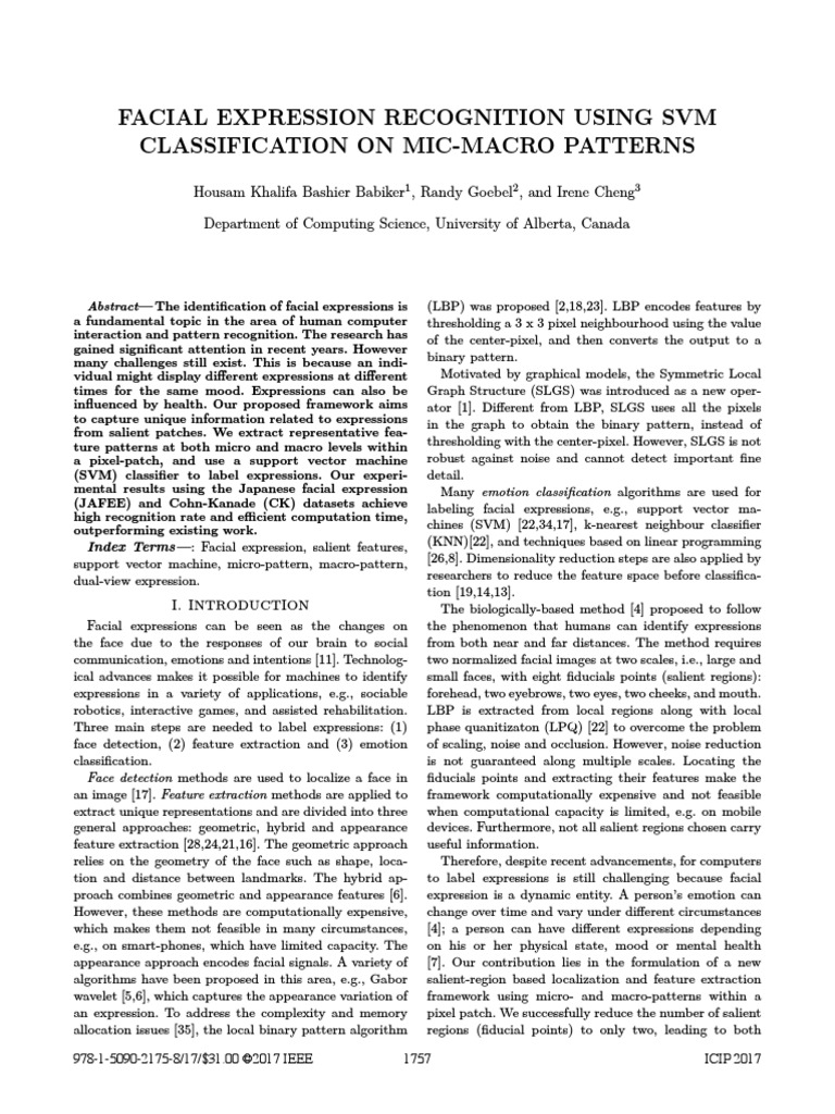 Facial Expression Recognition Using SVM Classification On Mic-Macro Patterns | PDF | Technology ...
