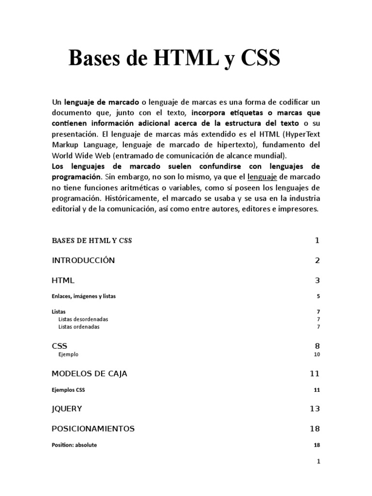 Bases de HTML y CSS | PDF | Lenguaje de marcado | HTML