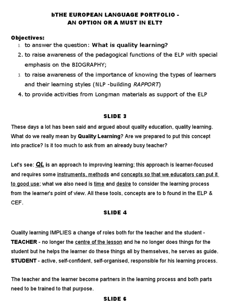 The European Language Portfolio | PDF | Neuro Linguistic Programming ...