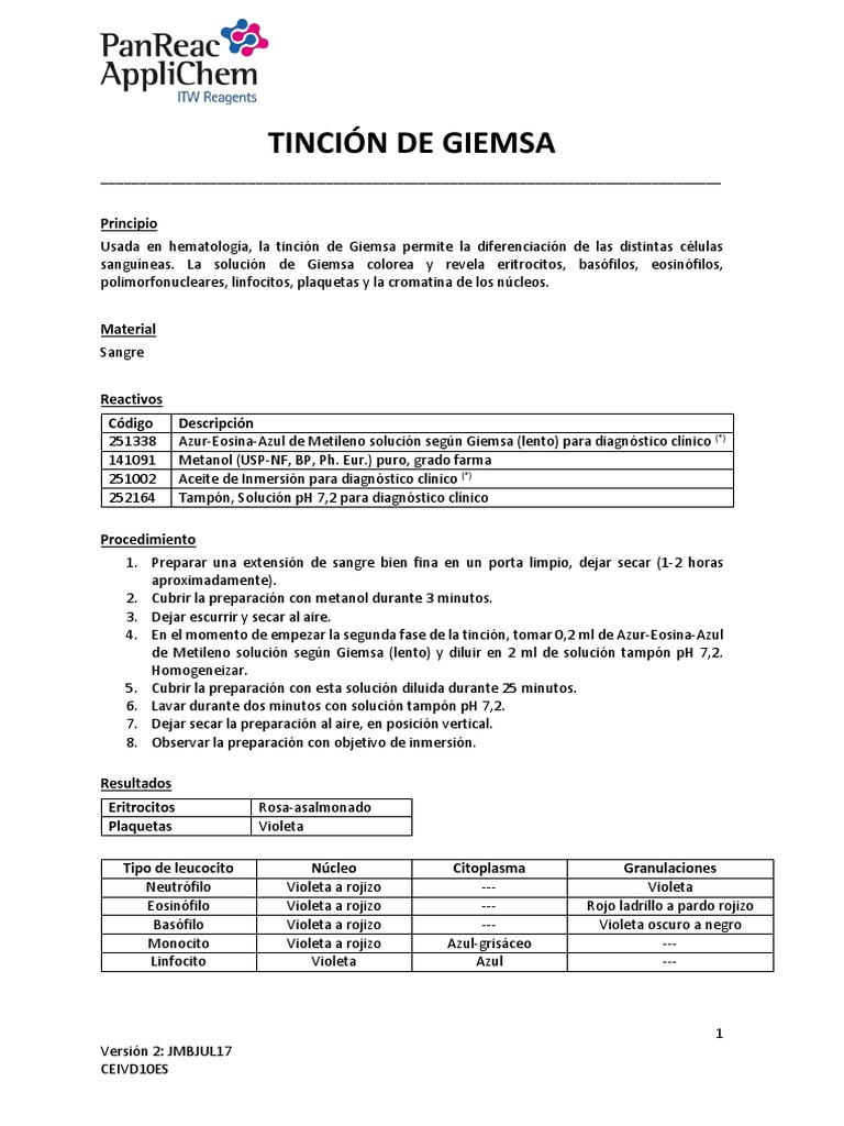 Tinción Giemsa PDF | PDF | Tinción | Leucocito