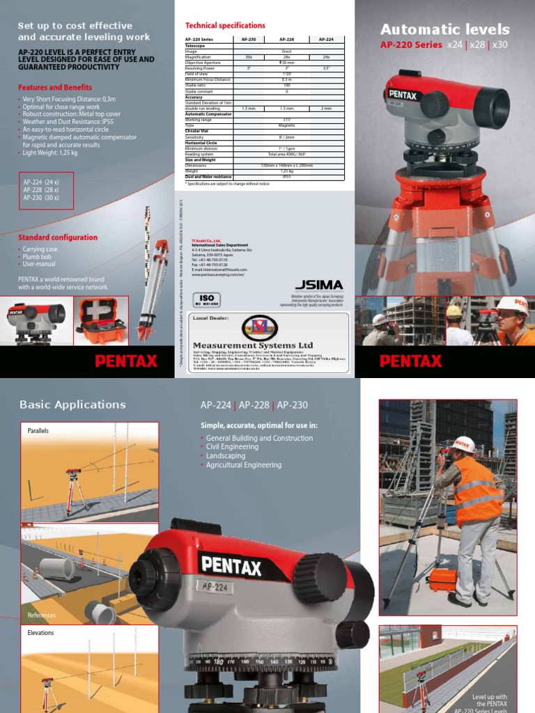 Automatic Level Pentax AP 220 224 228 | PDF | Surveying | Optics