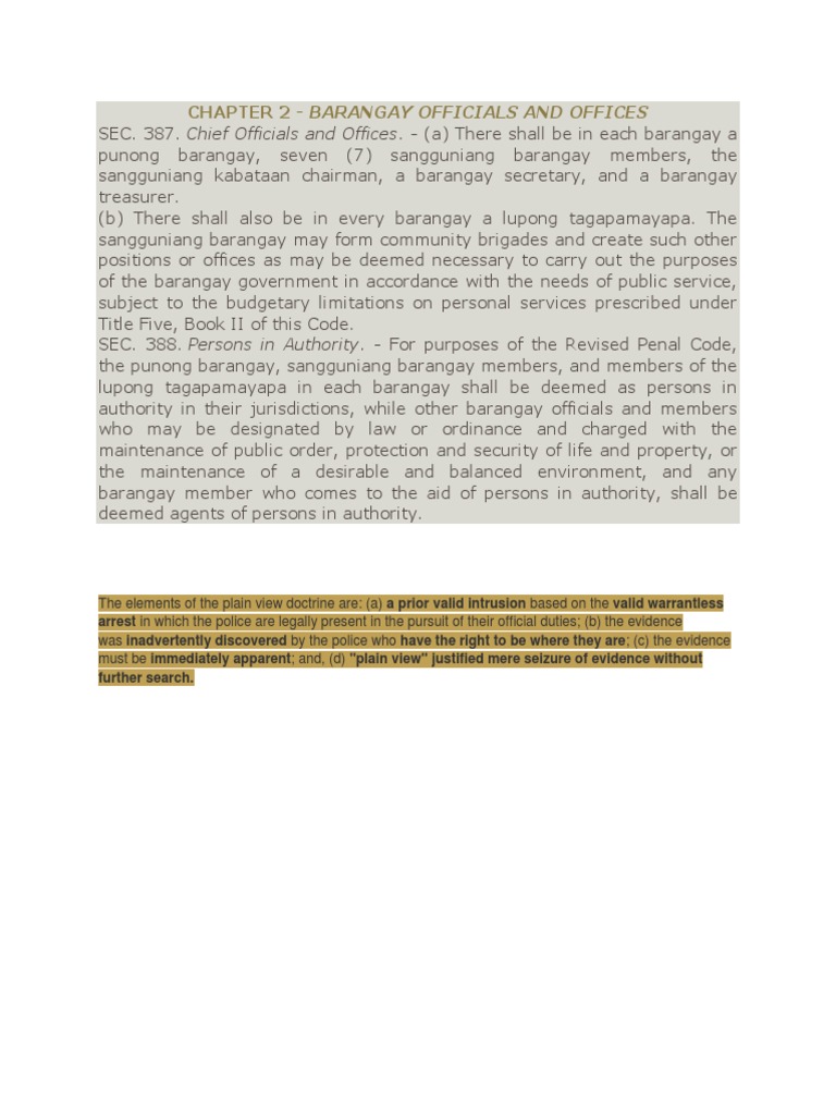 Chapter 2 - Barangay Officials and Offices | PDF