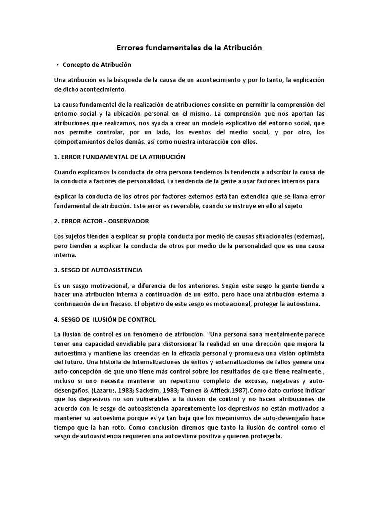 Errores Fundamentales de La Atribución | PDF | Autoestima | Comportamiento