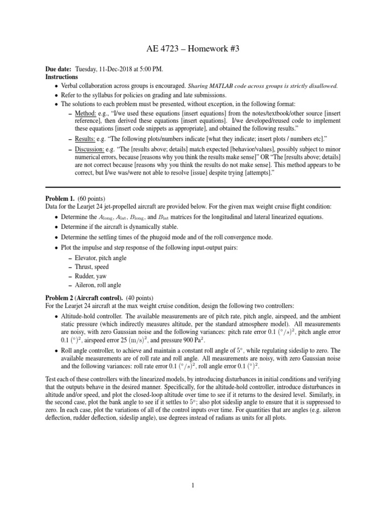 AE4723 Homework 03 | PDF | Control Theory | Aileron