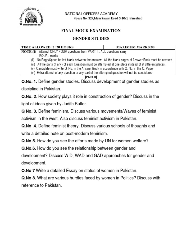 Mock Exam: Gender Studies 2025 | PDF | Career & Growth | Social Science