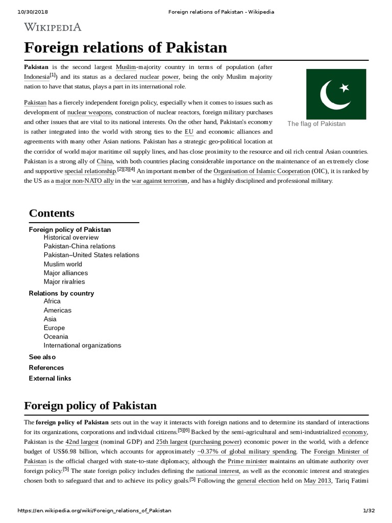 Foreign Relations of Pakistan | PDF | Pakistan | International Relations