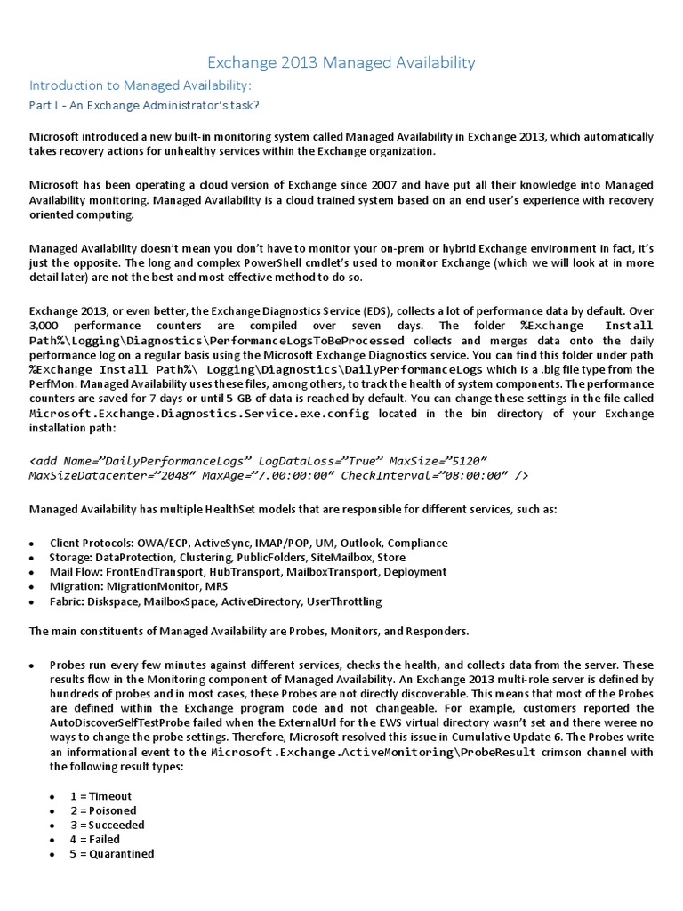 Exchange 2013 Managed Availability | PDF | Load Balancing (Computing) | Computer File