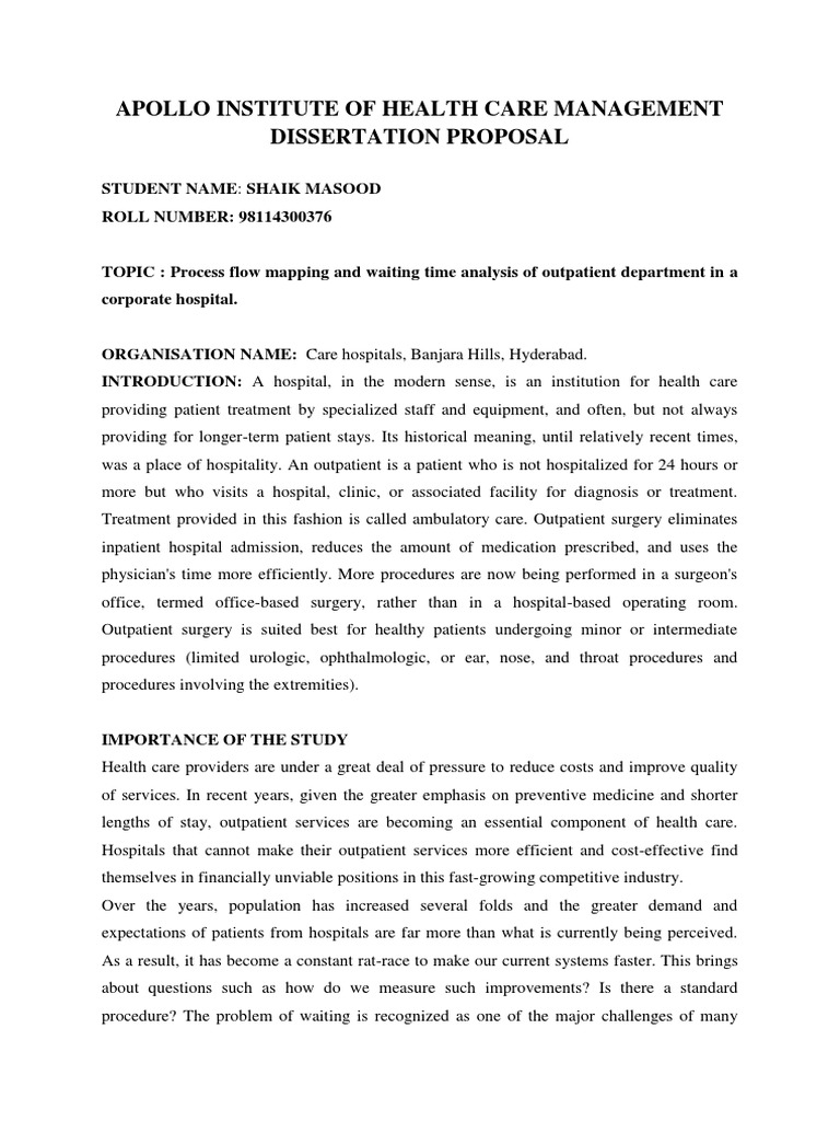 Apollo Institute of Health Care Management Dissertation Proposal | PDF | Patient | Health Care