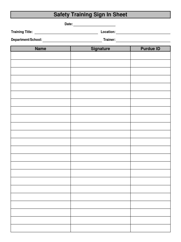 Safety Training Sign-In Sheet | PDF