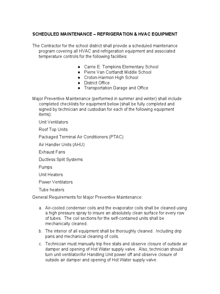 Scheduled Refrigeration Maintenance Plan | PDF | Hvac | Air Conditioning