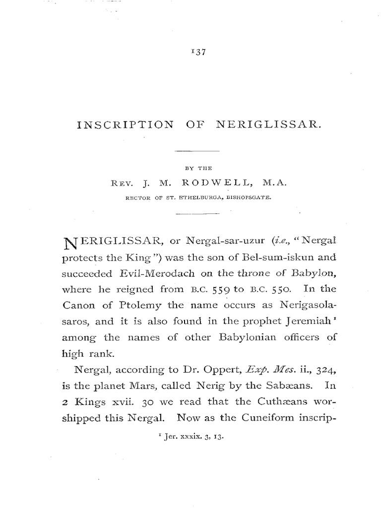 Inscription of Neriglissar | PDF | Babylonia | Babylon