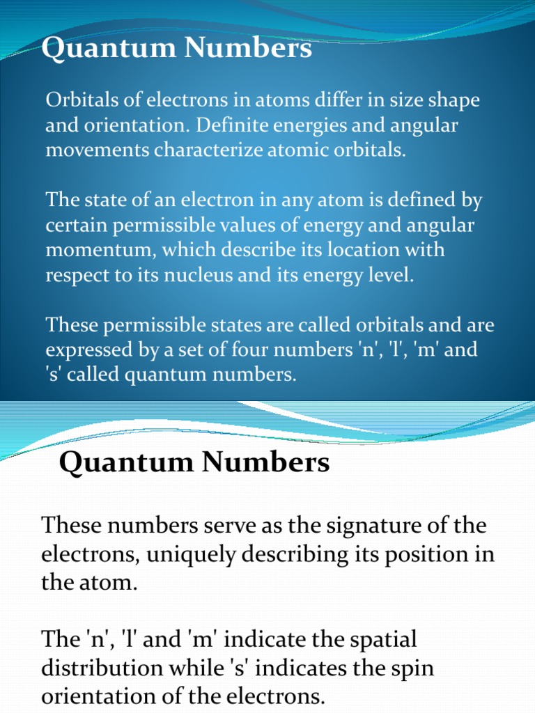 Quantum Numbers | PDF | Atomic Orbital | Electron
