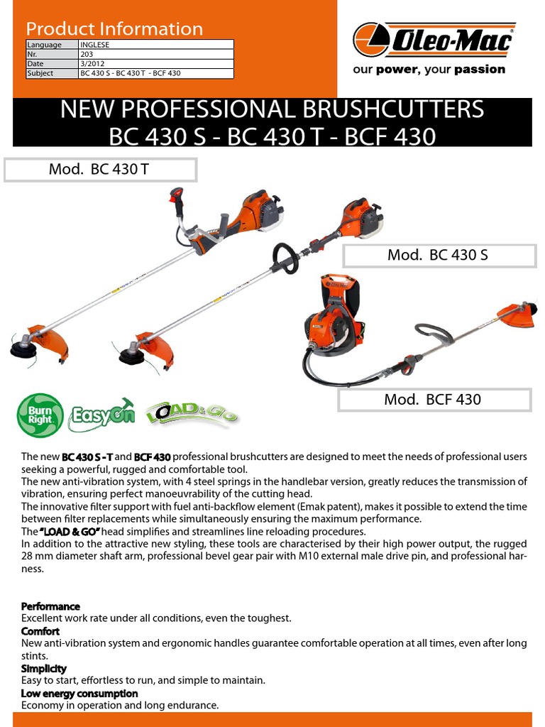 New Professional Brushcutters BC 430 S - BC 430 T - BCF 430: Product ...