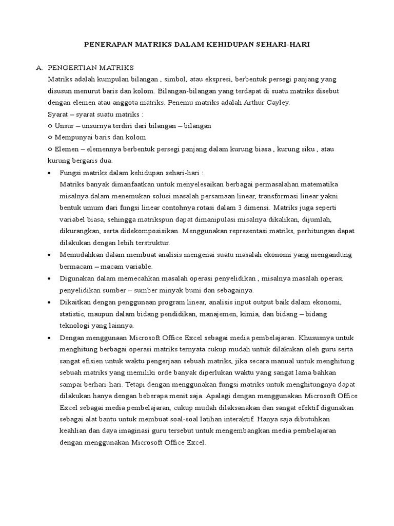 Penerapan Matriks Dalam Kehidupan Sehari-Hari | PDF