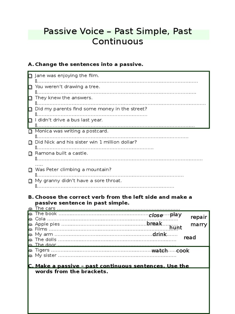 Passive Voice-Past Simple, Continuous | PDF