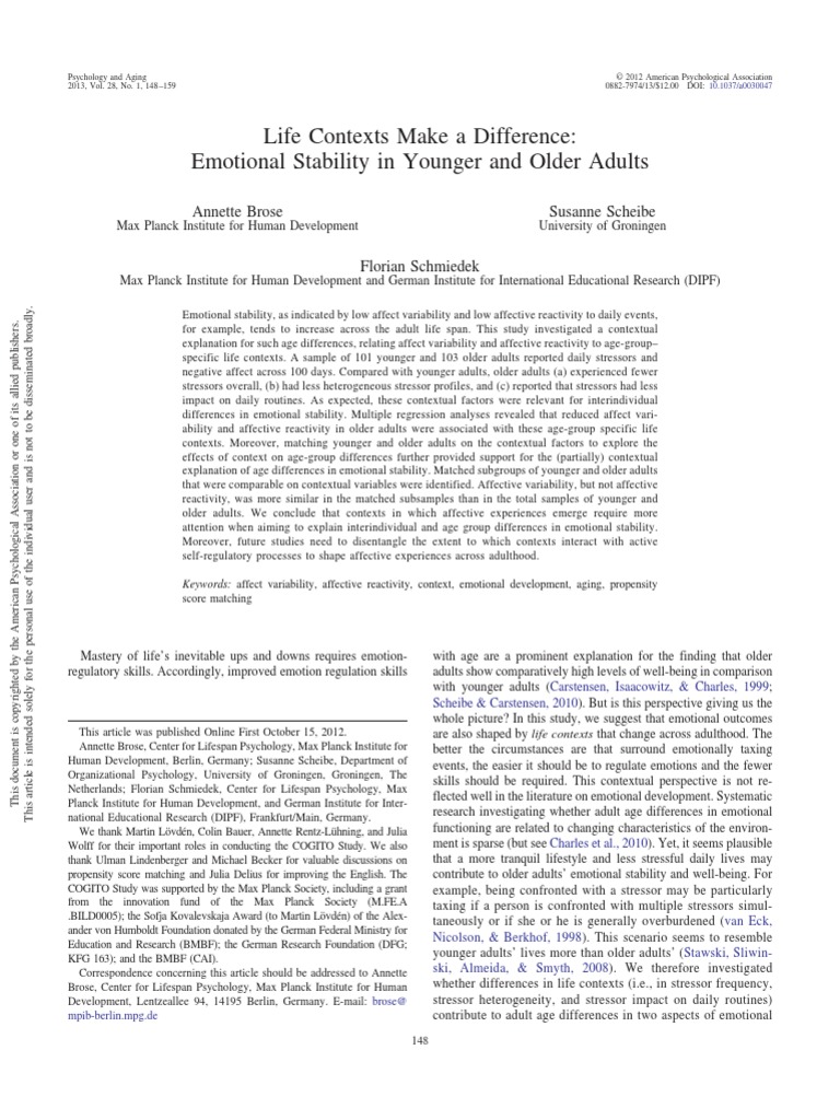 Emotional Stability in Younger and Older Adults | PDF | Affect ...